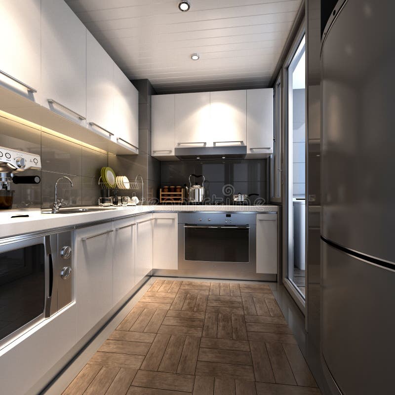 3d Render of Modern Kitchen Stock Illustration - Illustration of indoor ...