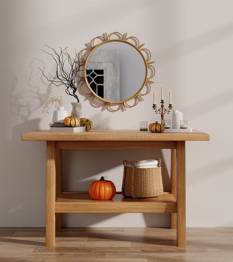 3D Render of Modern Minimalist Interior with Wooden Console Table ...