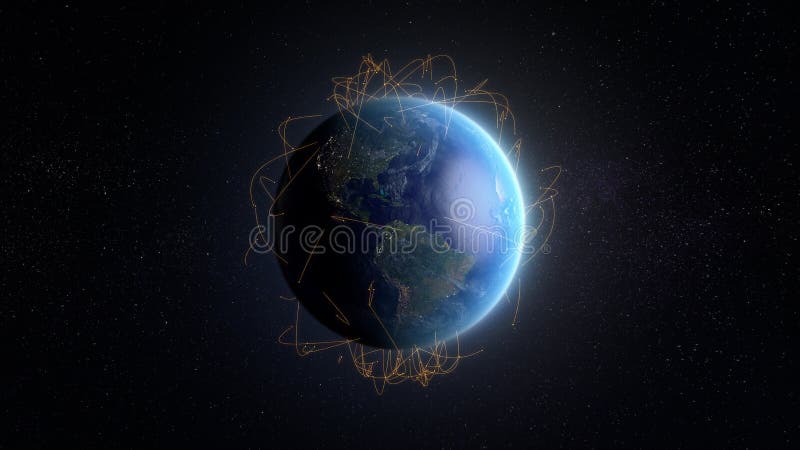3D Render Modern Network Connections Over Earth Stock Illustration ...
