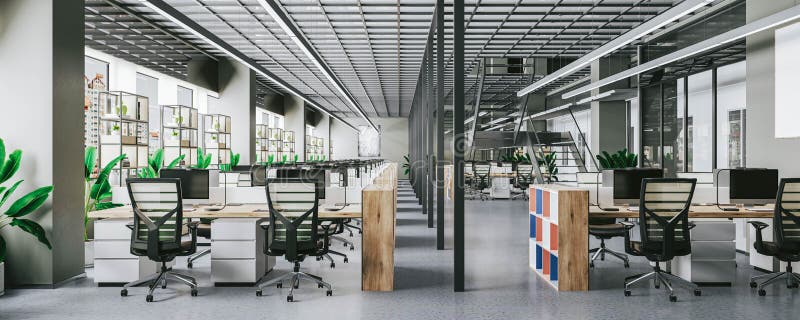 3d Render Modern Office Interior Space Stock Illustration ...