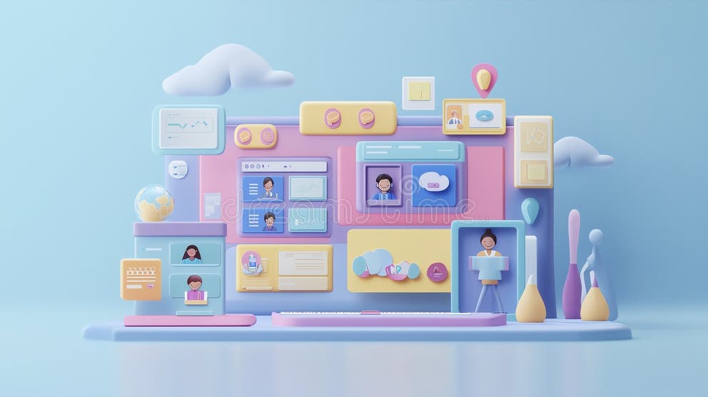 3D Render of a Modern Online Course Platform with Interactive Features ...