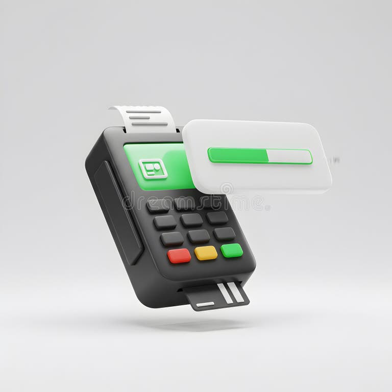 3D Render of a Modern Payment Terminal with Progress Bar Displaying ...
