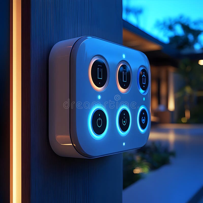 3D Render of Modern Smart Home Control Panel with Buttons and Lights ...