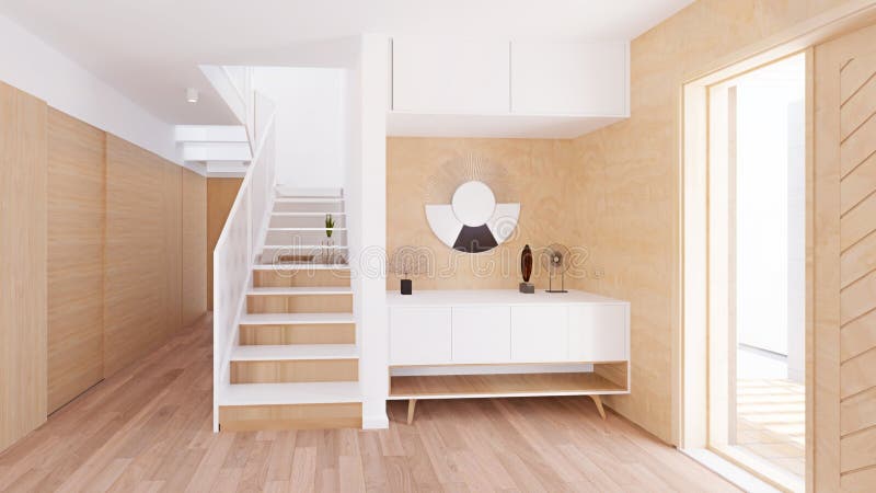 3D Render of Modern Stair Design in Japandi Style Stock Illustration ...