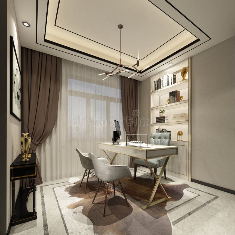 3d Render Of Modern Study Room Stock Illustration - Illustration of ...