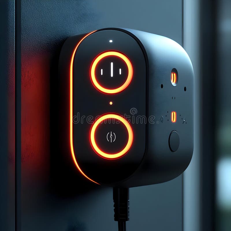 3D Render of a Modern Wall-Mounted Smart Outlet with Orange Lights ...