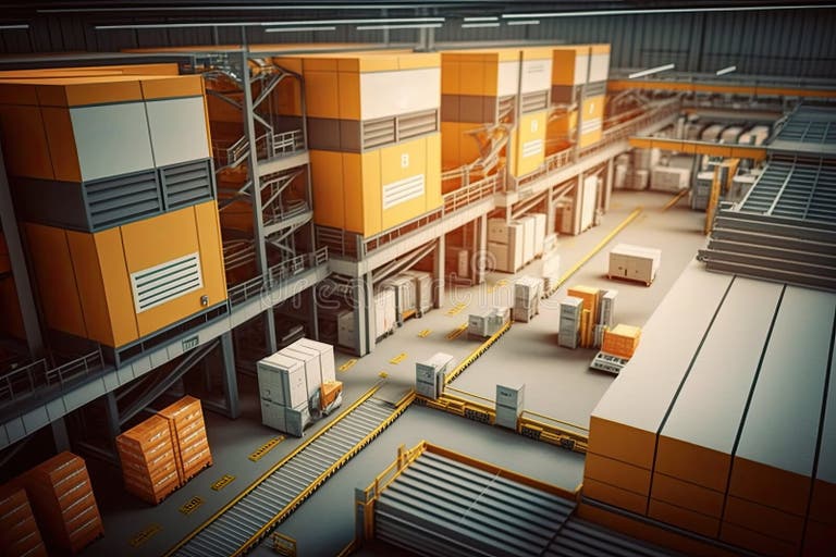 3D Render of Modern Warehouse with Automated Goods Movement System ...
