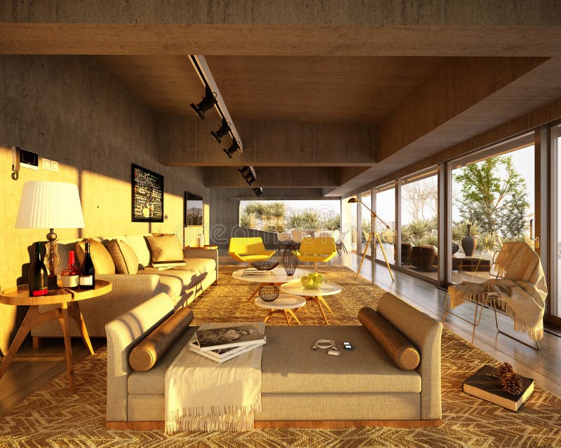 3d Render of Modern Working Space Stock Illustration - Illustration of ...