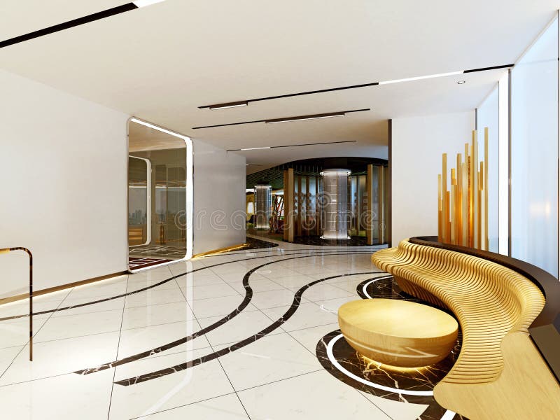 3d render of hotel lobby stock illustration. Illustration of ...