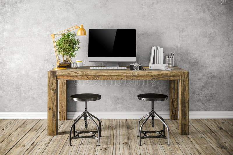 3d Render of Modern Workplace Setup Stock Illustration - Illustration ...