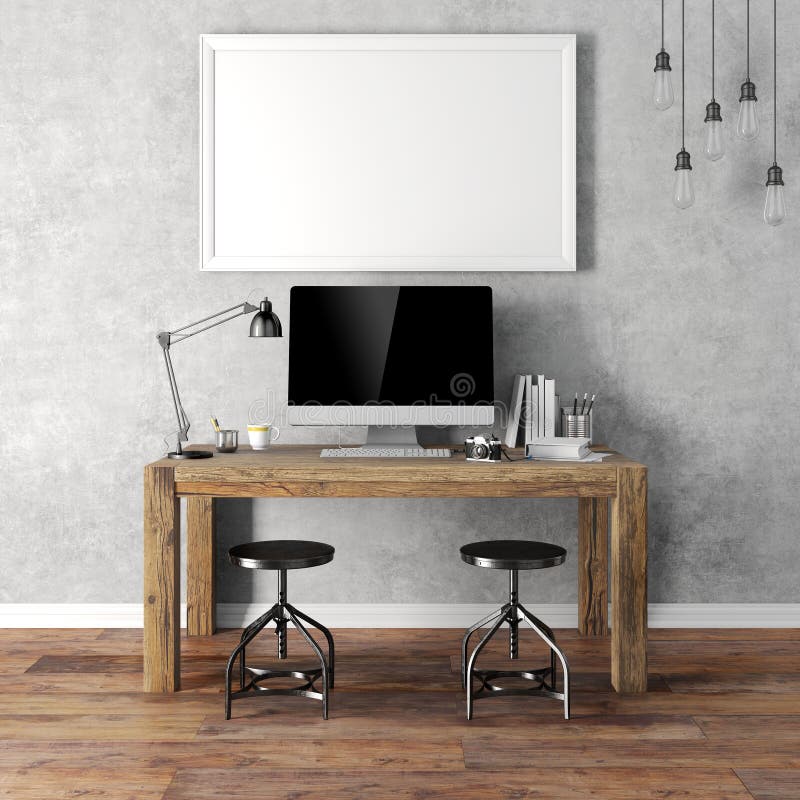 3d Render of Modern Workplace Setup Stock Illustration - Illustration ...