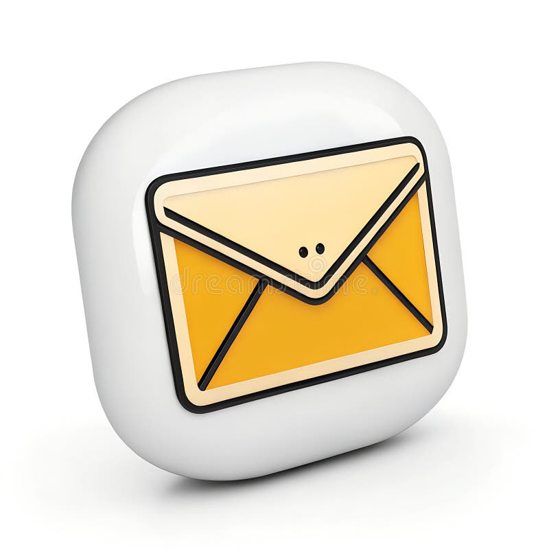 3D Render of a Modern Yellow Email Icon on White Stock Illustration ...