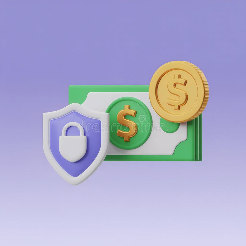 3d Render of Money Protection Shield and Dollar Coin Illustration on ...
