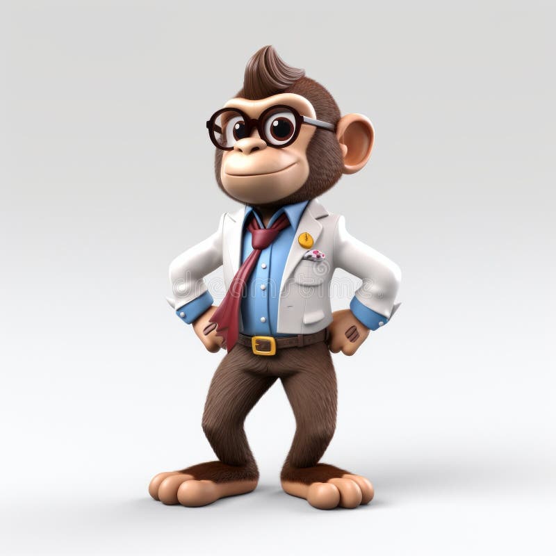 3d Render of Monkey Character in Lab Coat, Glasses, and Tie Stock ...