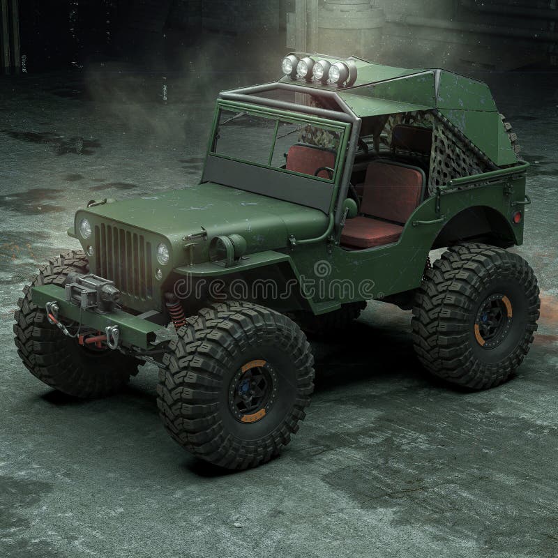 3d Render of a Monster Car on Big Wheels All-terrain Stock Illustration ...