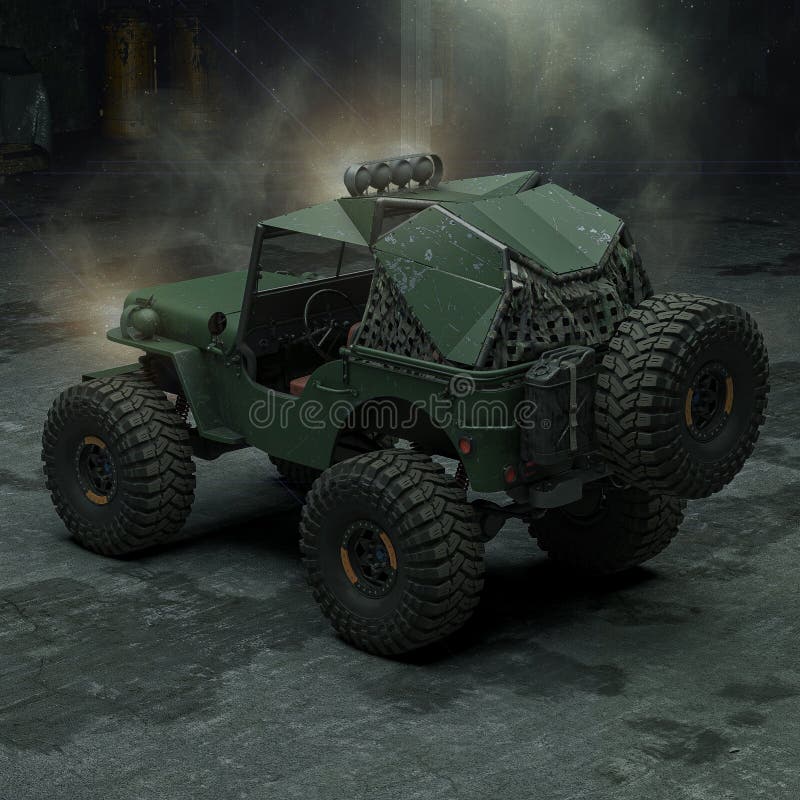 3d Render of a Monster Car on Big Wheels All-terrain Stock Illustration ...