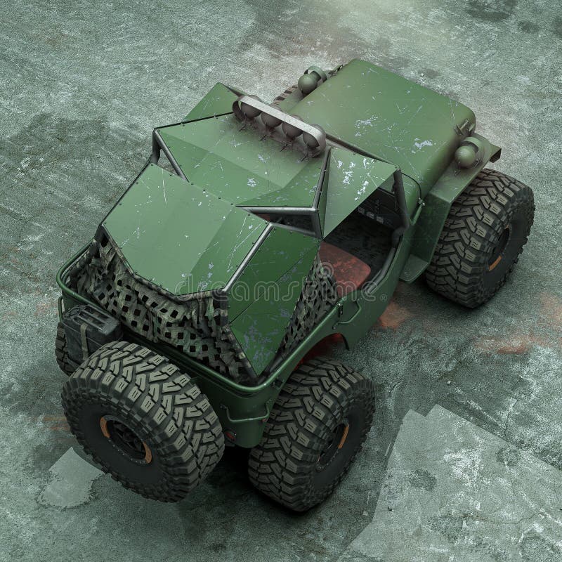 3d Render of a Monster Car on Big Wheels All-terrain Stock Illustration ...