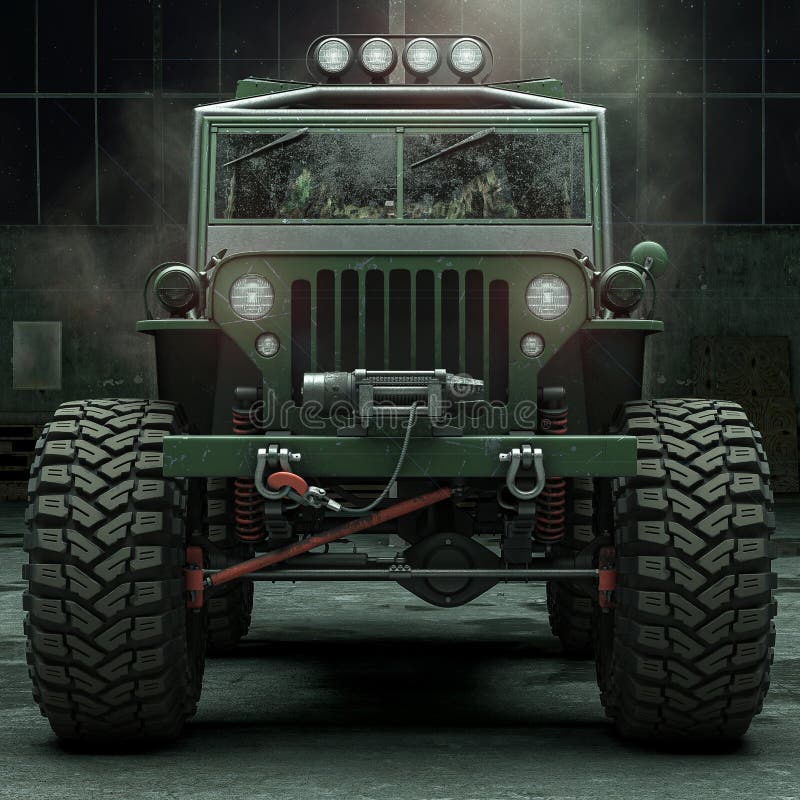 3d Render of a Monster Car on Big Wheels All-terrain Stock Illustration ...