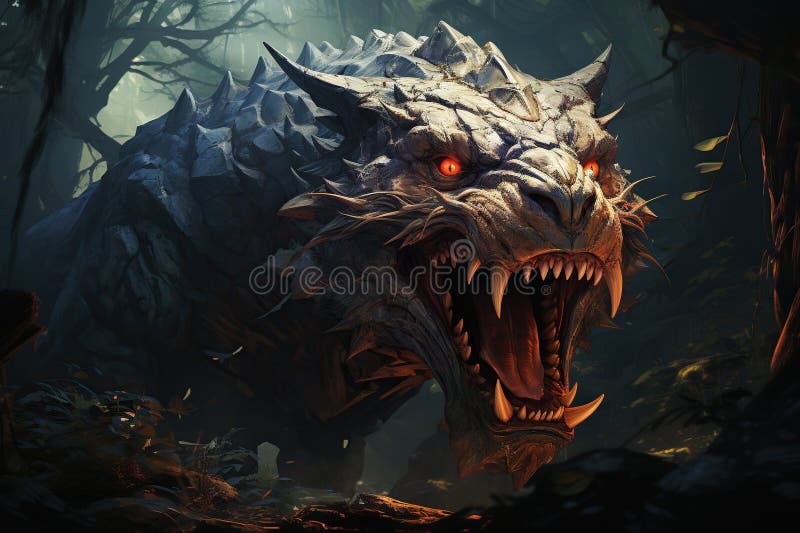 3D Render of a Monster in a Cave with Sharp Teeth. AI Generated ...