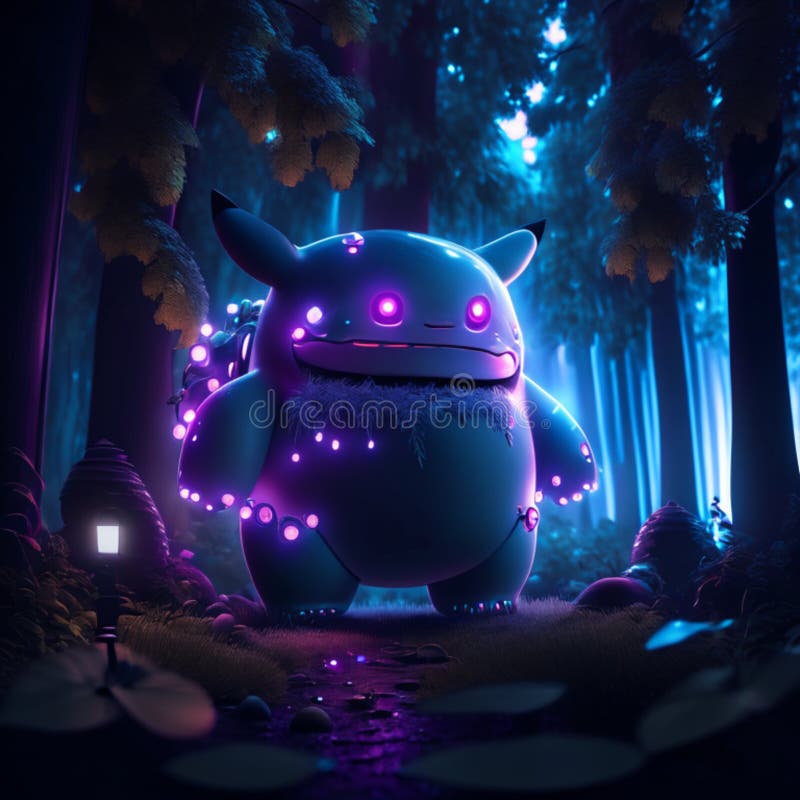 3d Render of a Monster in a Dark Forest with Neon Lights AI Generated ...