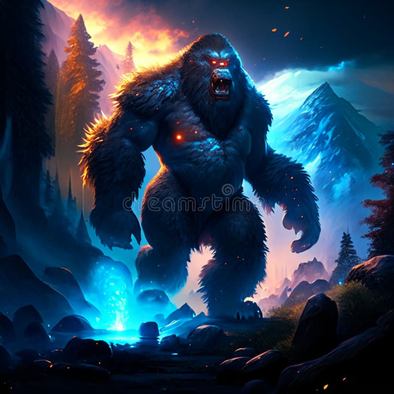 3D Render of a Monster in a Dark Forest with Neon Lights Generative AI ...