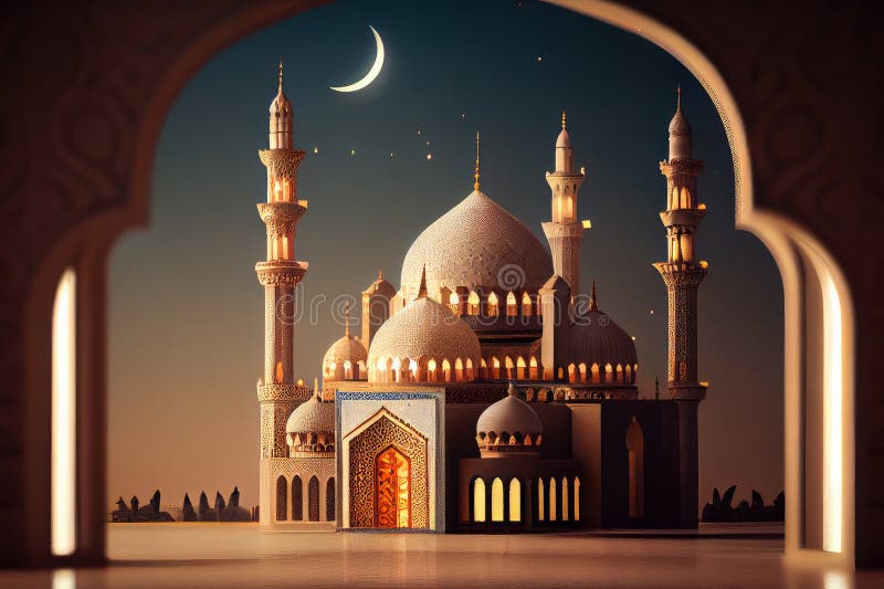3d render mosque in frame stock illustration. Illustration of ramadan ...