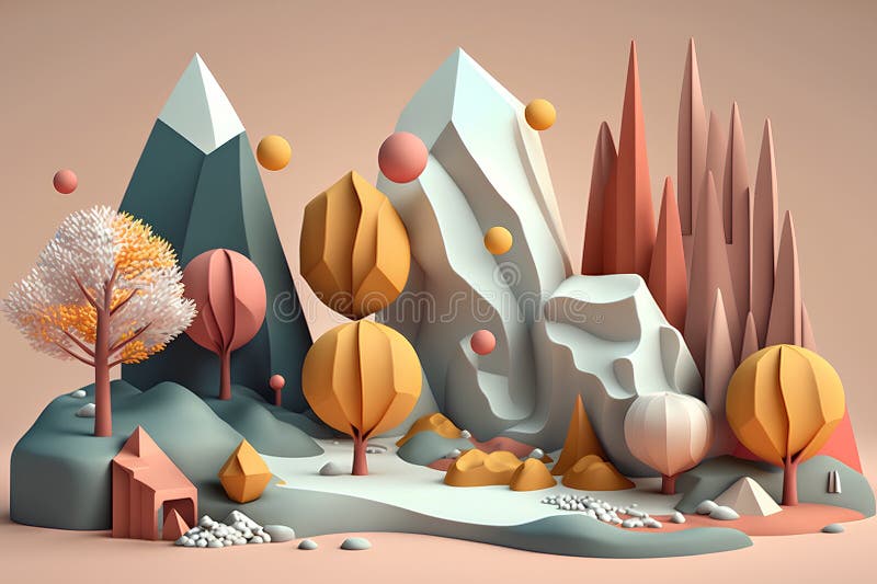 3d Render of Mountain Landscape in Autumn Season. 3d Illustration Stock ...