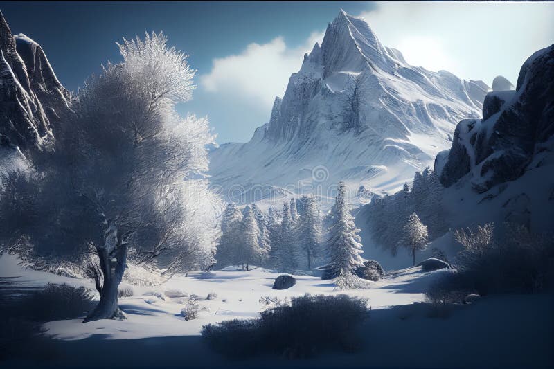 3d Render Mountain Landscape at Winter Stock Illustration ...