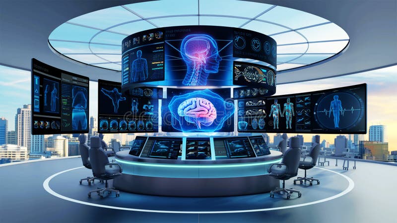 A 3D Render of a Multi-layered Smart Screen Medical Command Center ...