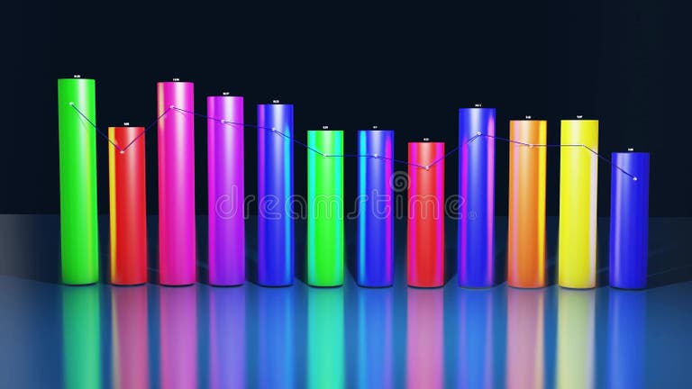 3d Render. Multicolor Bars, Counters and Graph Stock Illustration ...