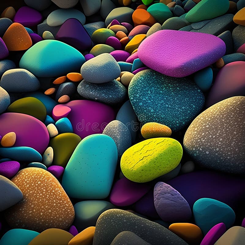 3d Render of Multicolored Pebbles on a Dark Background Stock ...