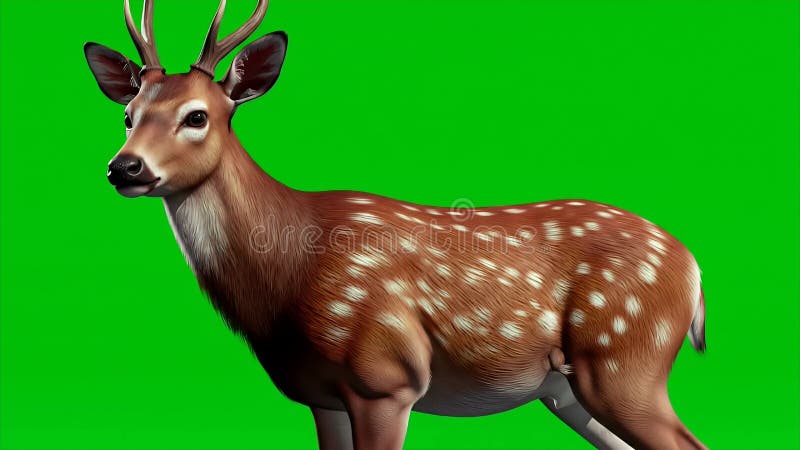 3D Render of Muntjac Deer Isolated on Green Screen Chroma Key for ...