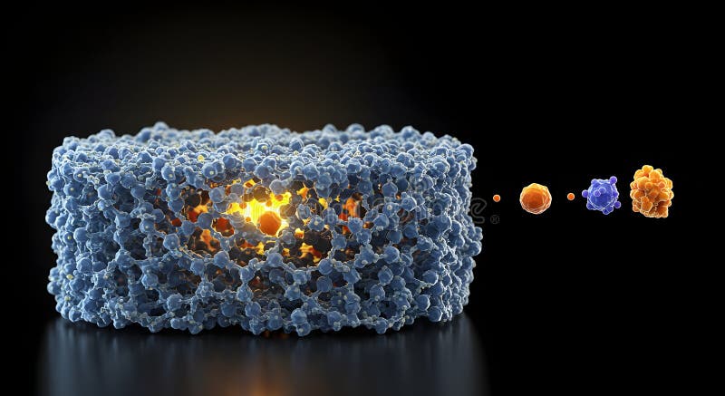 3D Render of Nanostructure with Glowing Core, Microscopic View Stock ...