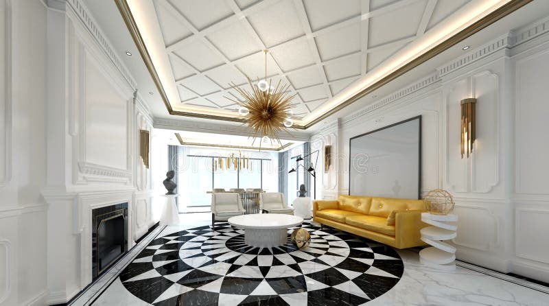 3d Render of Neo Classic Living Room Stock Illustration - Illustration ...