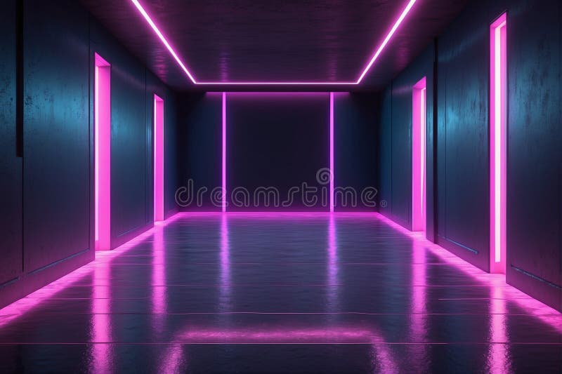 3d Render, Neon Abstract Background, Empty Room, Tunnel, Corridor ...