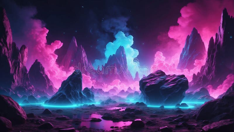 3d Render Neon Abstract Background Fantasy Background, Virtual Reality ...