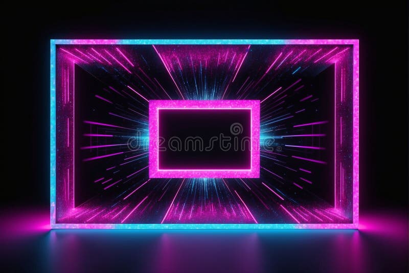 3d Render Neon Abstract Background Glowing Neon Square Frame Stock ...
