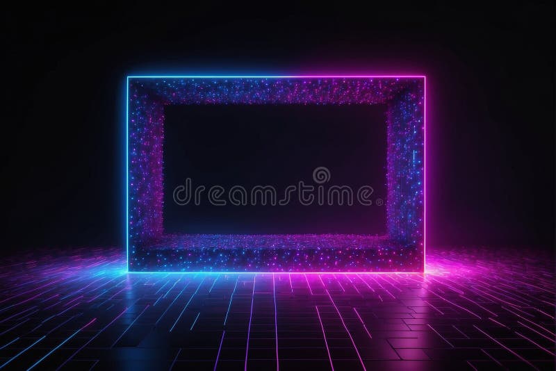 3d Render Neon Abstract Background Glowing Neon Square Frame Stock ...