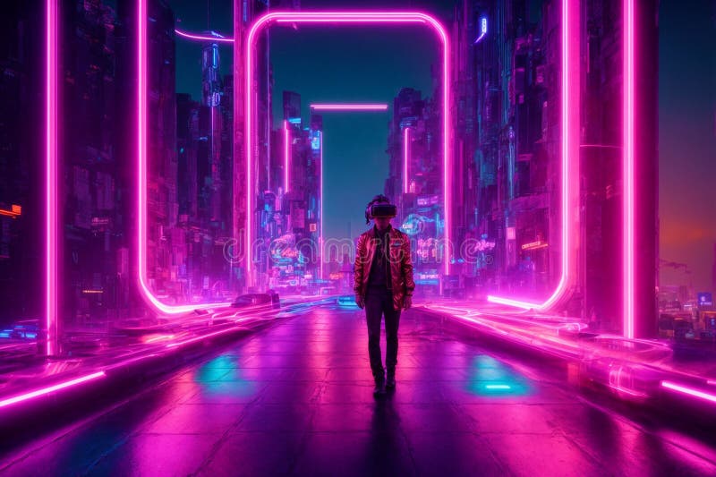 3d Render, Neon Abstract Background Metaverse Stock Illustration ...