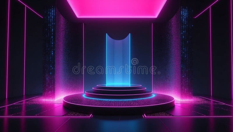 3d Render Neon Abstract Background Showcase Platform Mockup Futuristic ...