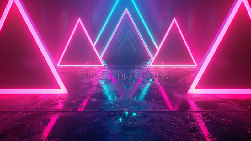 3d Render, Neon Light Triangle, Virtual Reality, Triangular Esoteric ...