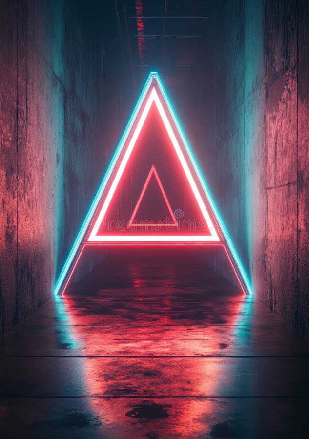 This is a 3D Render with Neon Lights, a Triangle Tunnel, and Abstract ...