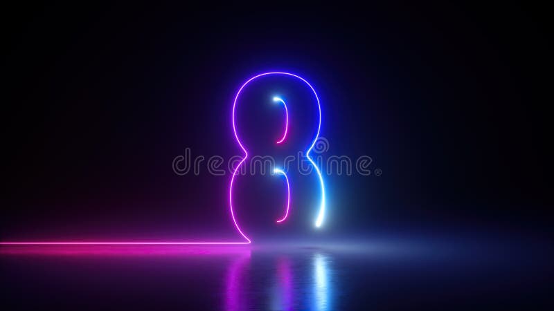 3d Render, Neon Number Eight Glowing in the Dark with Ultraviolet Light ...
