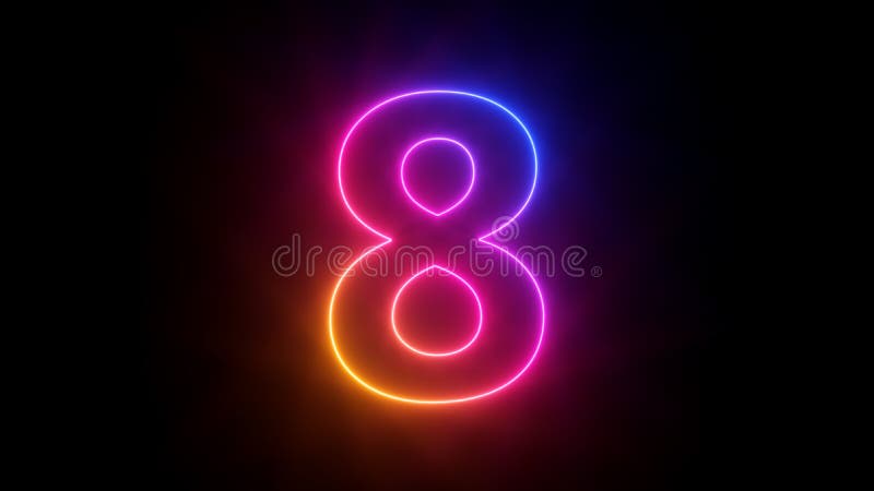 3d Render, Neon Number Eight Glowing with Gradient Colors, Isolated on ...