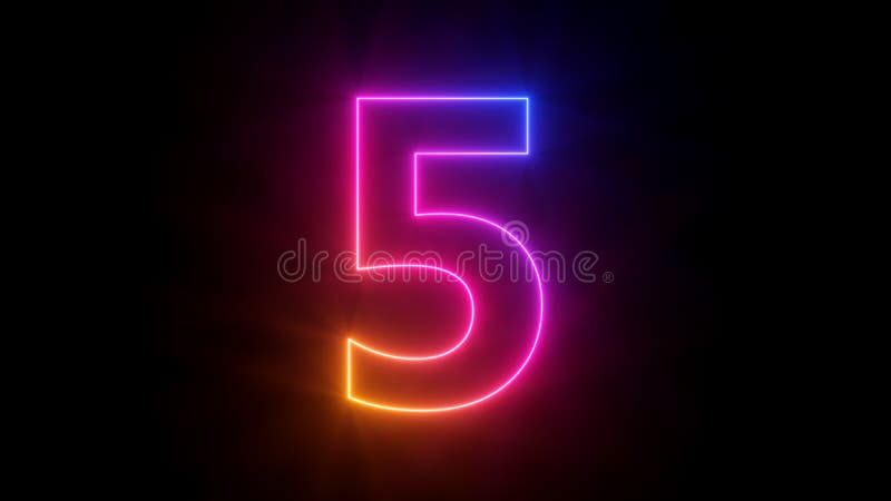 3d Render, Neon Number Five Glowing with Gradient Colors, Isolated on ...