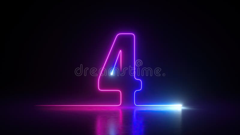 3d Render, Neon Number Four Glowing in the Dark with Ultraviolet Light ...