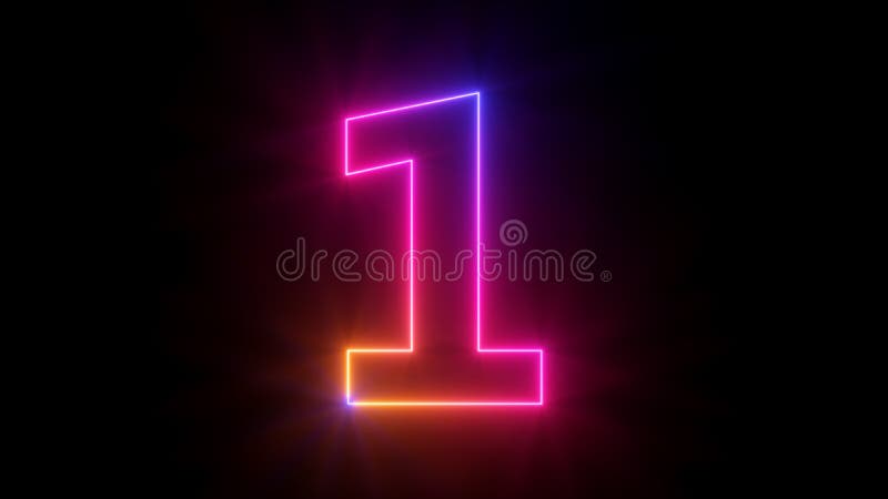 3d Render, Neon Number One Glowing with Gradient Colors, Isolated on ...