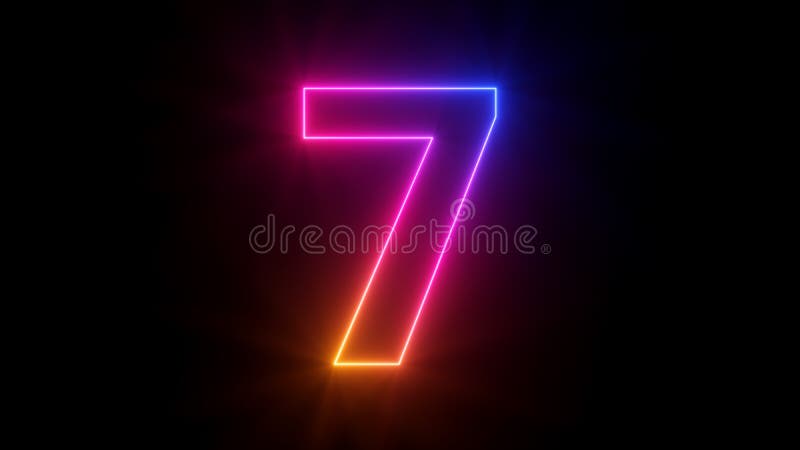 3d Render, Neon Number Seven Glowing with Gradient Colors, Isolated on ...