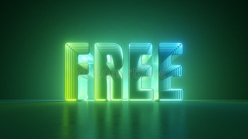 3d Render, Neon Word Free Glowing with Green Light Stock Illustration ...
