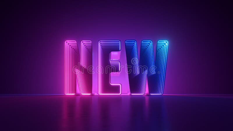 3d Render, Neon Word New Glowing with Pink Blue Light Stock ...